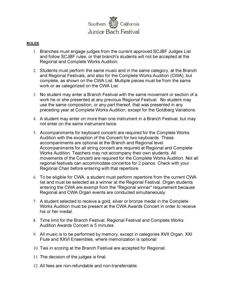Rules & Guidelines – Southern California Junior Bach Festival